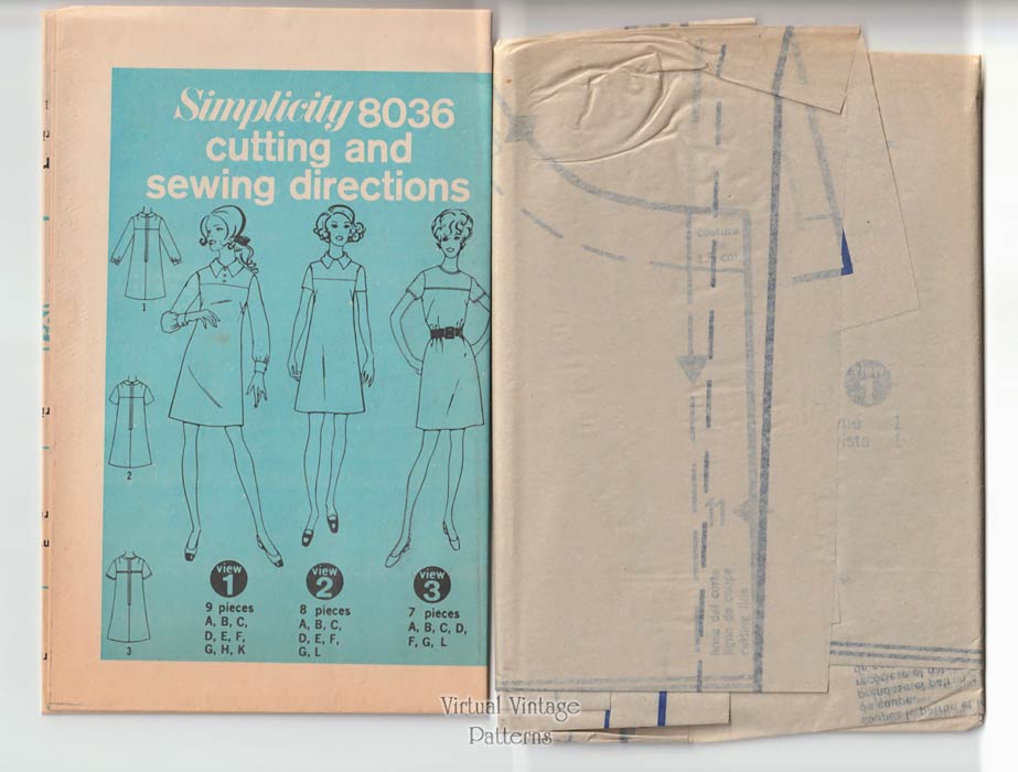 1960s Petite A Line Dress Pattern, Simplicity 8036, Bust 38
