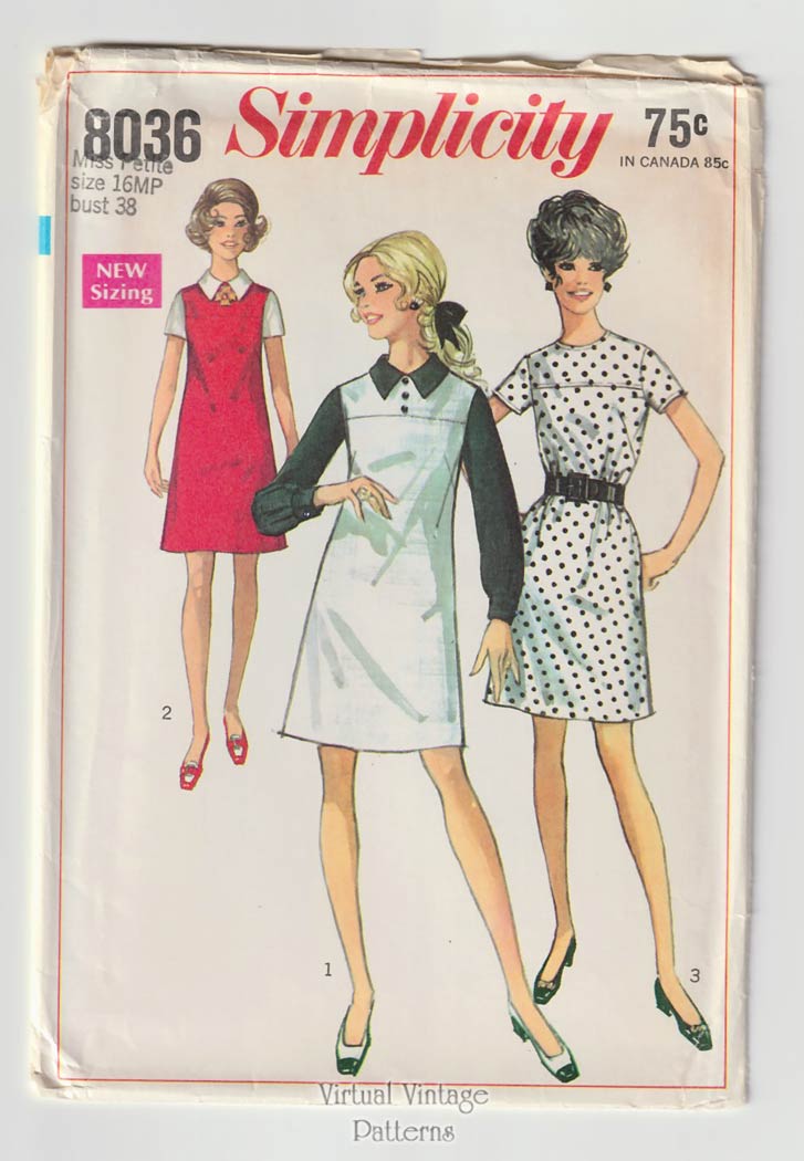 1960s Petite A Line Dress Pattern, Simplicity 8036, Bust 38