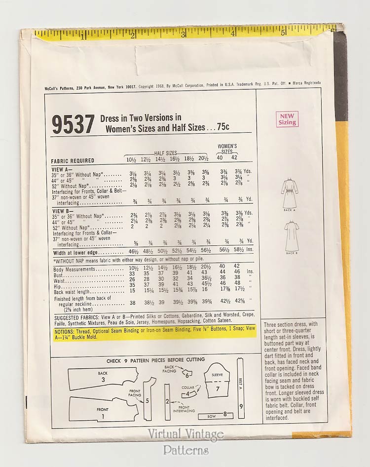 1960s Shirt Dress Pattern, McCalls 9537 | Virtual Vintage