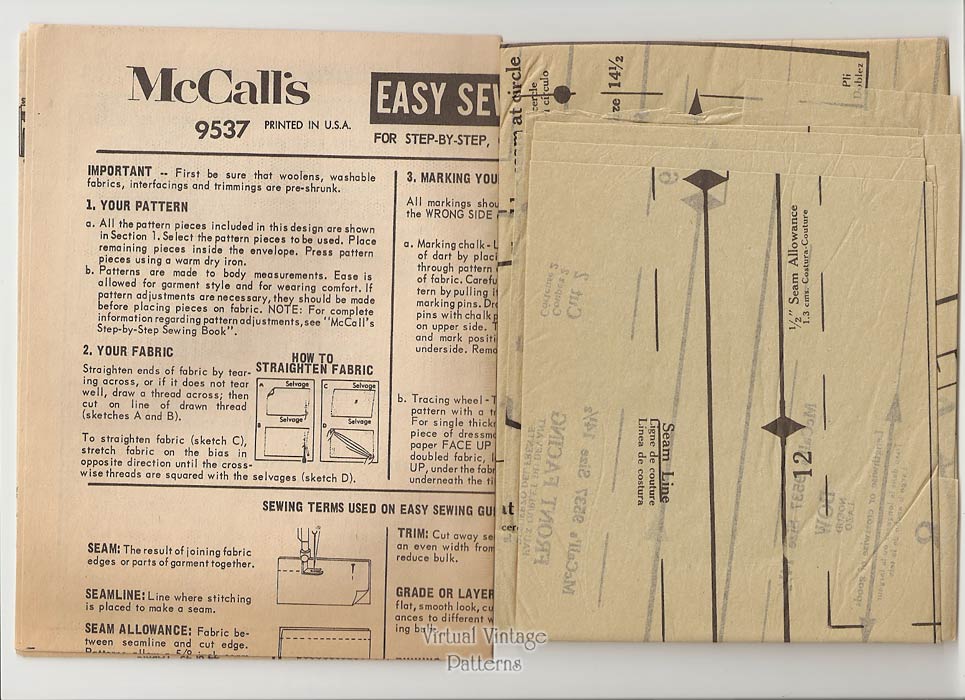 1960s Shirt Dress Pattern, McCalls 9537 | Virtual Vintage
