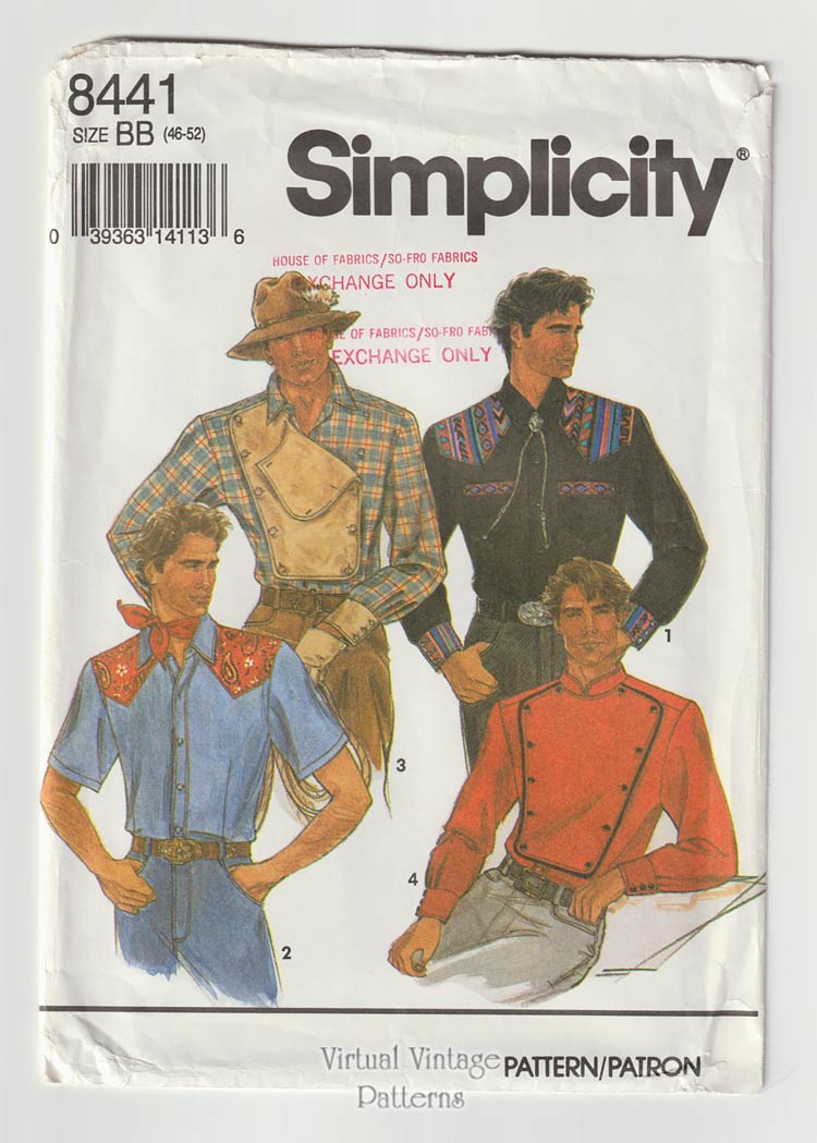 Mens Fitted Western Shirt Sewing Pattern, Simplicity 8441