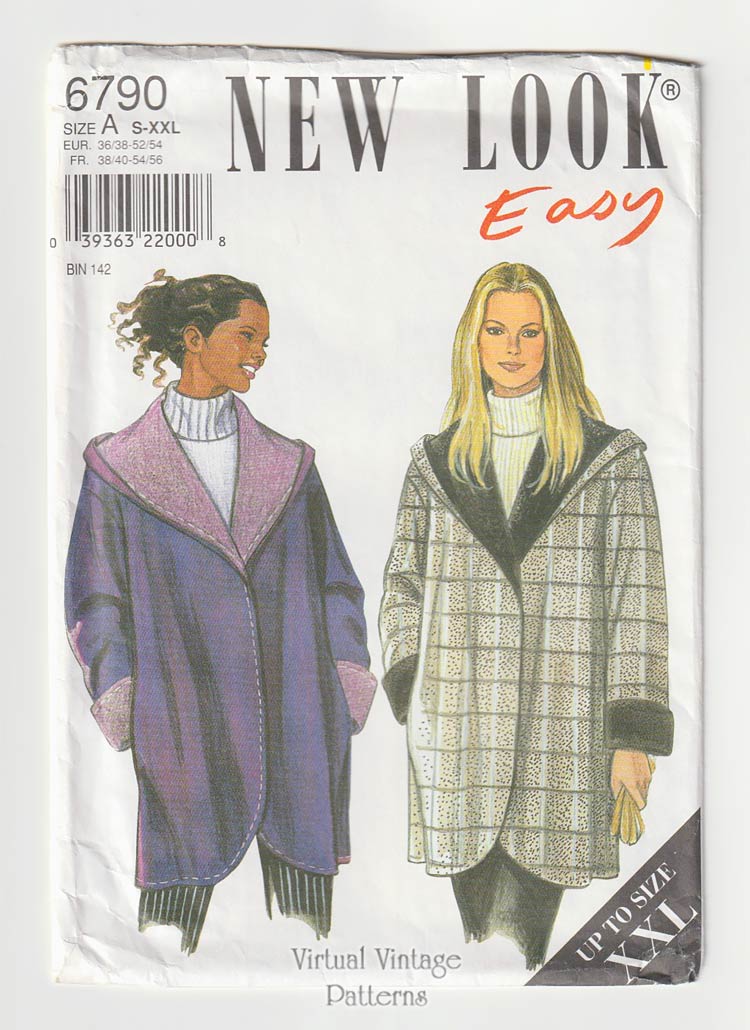 Easy Womens Hooded Jacket Pattern, New Look 6790, Size S to XL