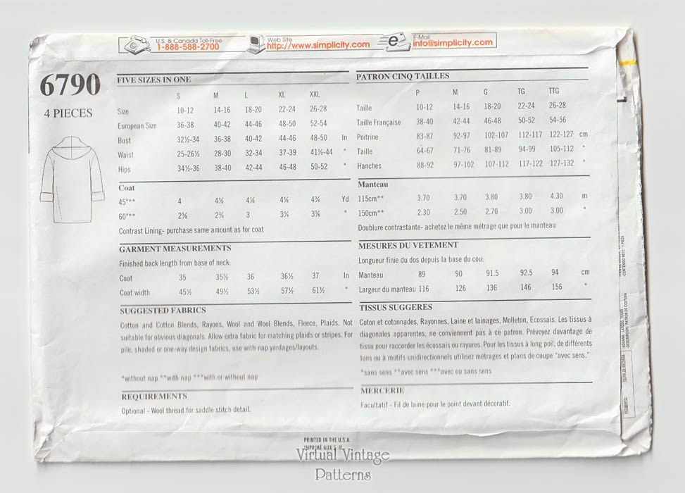 Easy Womens Hooded Jacket Pattern, New Look 6790, Size S to XL