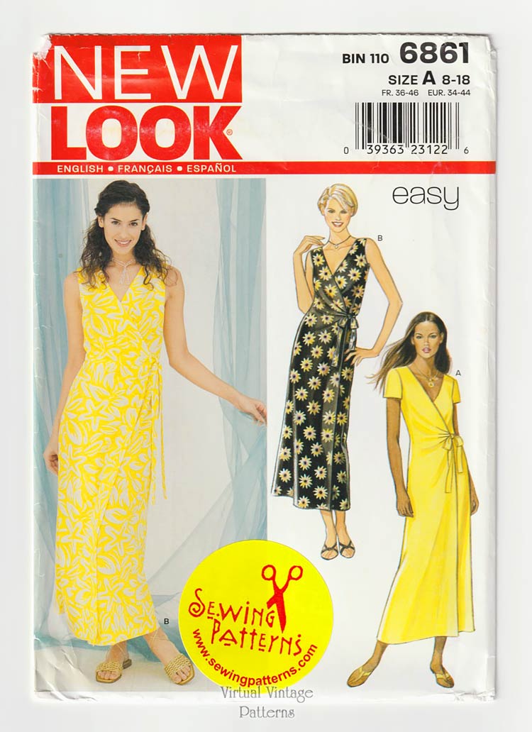 Easy Sleeveless Wrap Dress Pattern, New Look 6861