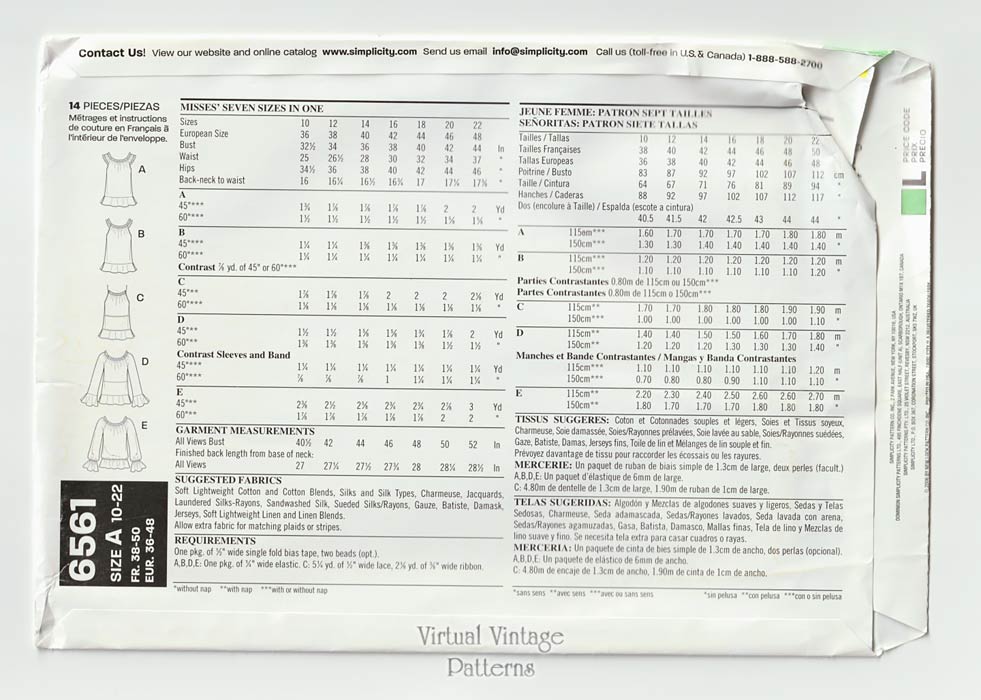 Long Sleeve or Sleeveless Blouse Pattern, New Look 6561