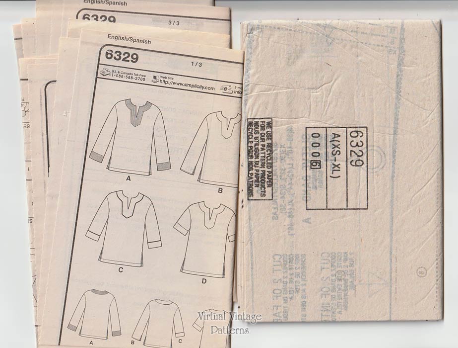 Unisex Tunic Top Sewing Pattern, New Look 6329 | Virtual Vintage