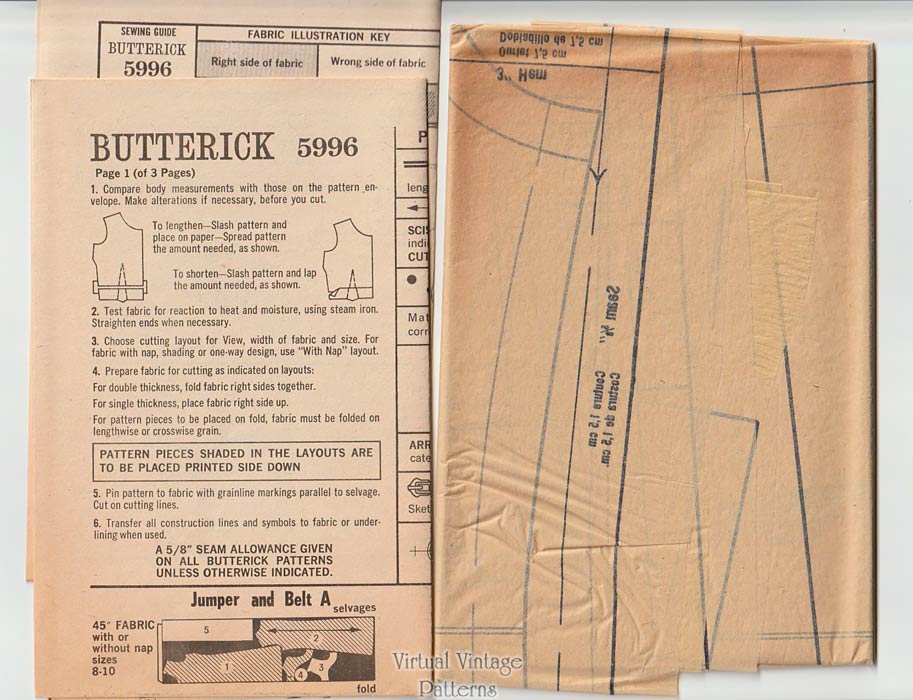 A Line Jumper Dress Pattern, Butterick 5996, Bust 34