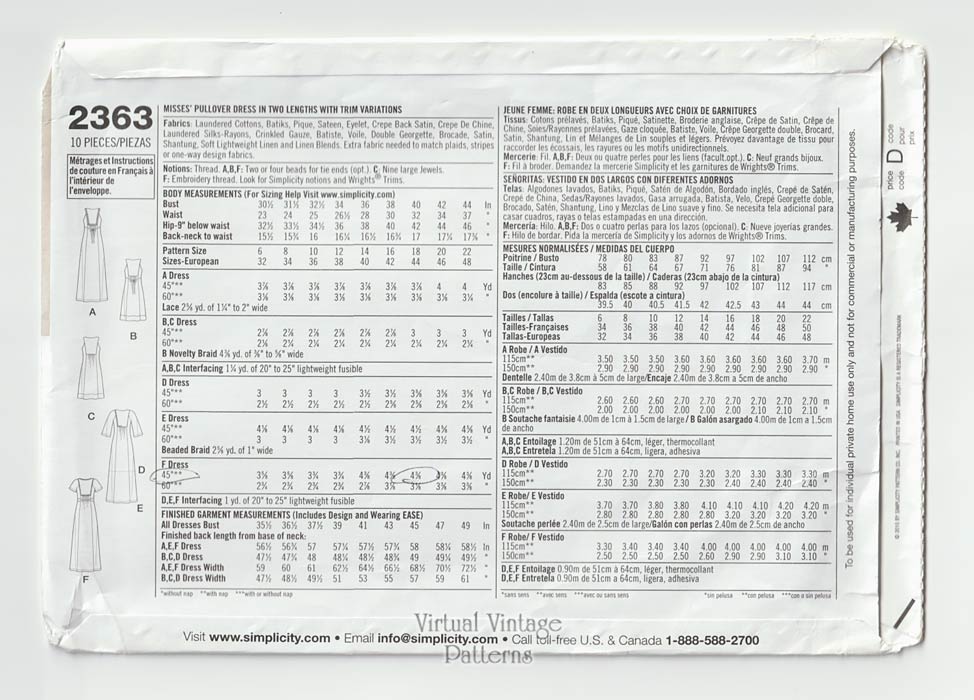 Pullover Dress Sewing Pattern, Simplicity 2363, 6 to 14