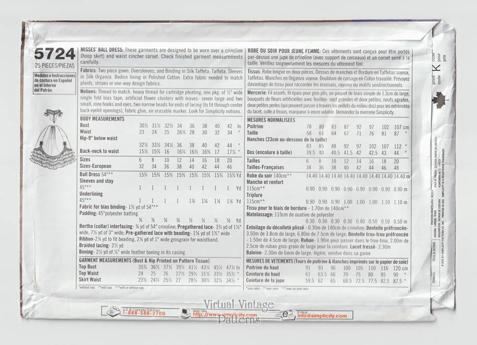 1860s Ball Gown Sewing Pattern, Simplicity 5724 | Virtual Vintage