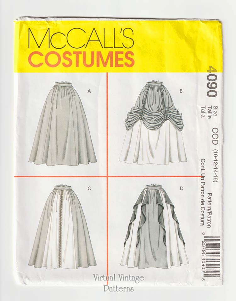 Renaissance Skirt Pattern, McCall's 4090, 10-16, Uncut