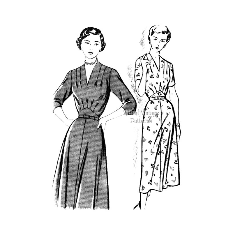 Plus Size 1950s Dress Pattern, New Style 2274, Bust 48