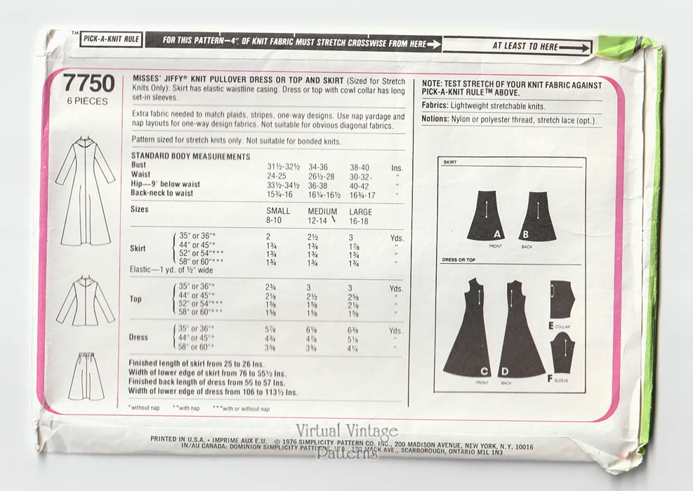Cowl Neck Knit Dress Pattern, Simplicity 7750, 16-18