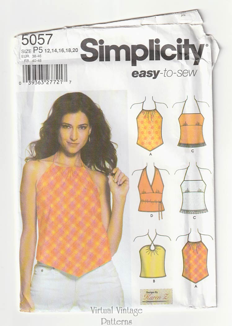Easy Halter Top Pattern, Simplicity 5057, 12 to 20, Uncut