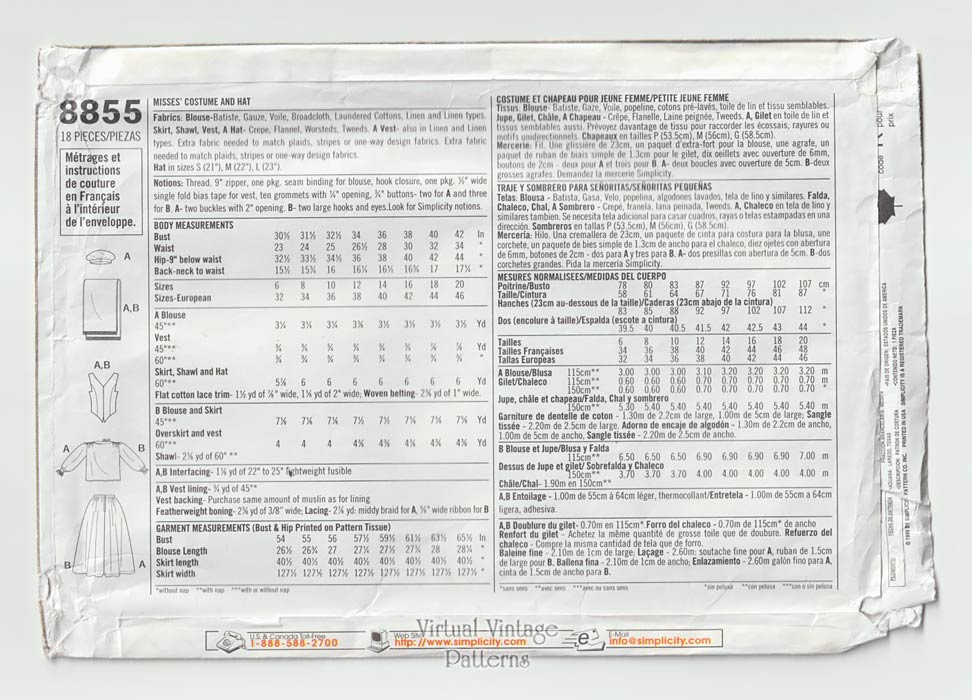 Womens Renaissance Costume Pattern, Simplicity 8855