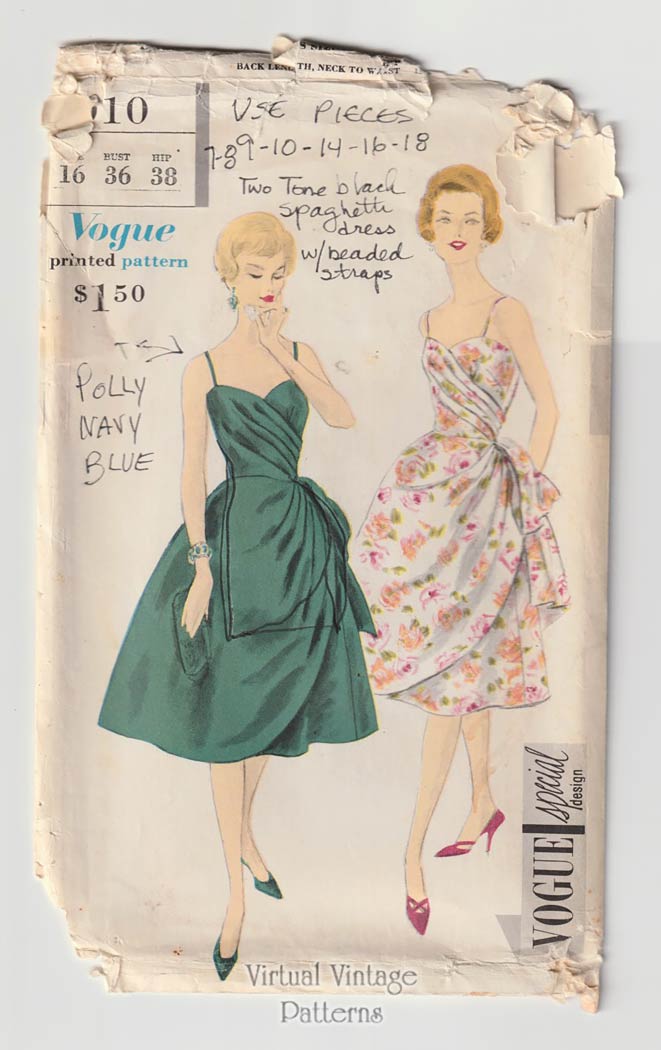 1950s Cocktail Dress Pattern, Vogue 4010, Bust 36