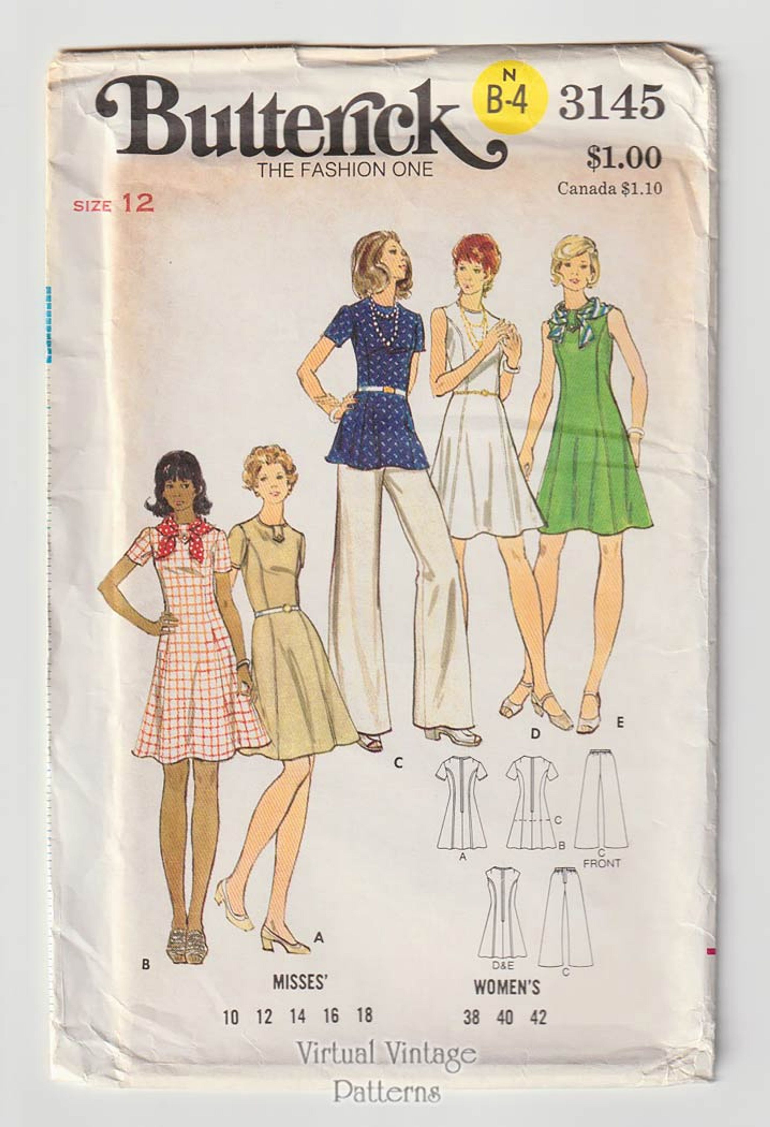70s Vintage Sewing Pattern, Butterick 3145