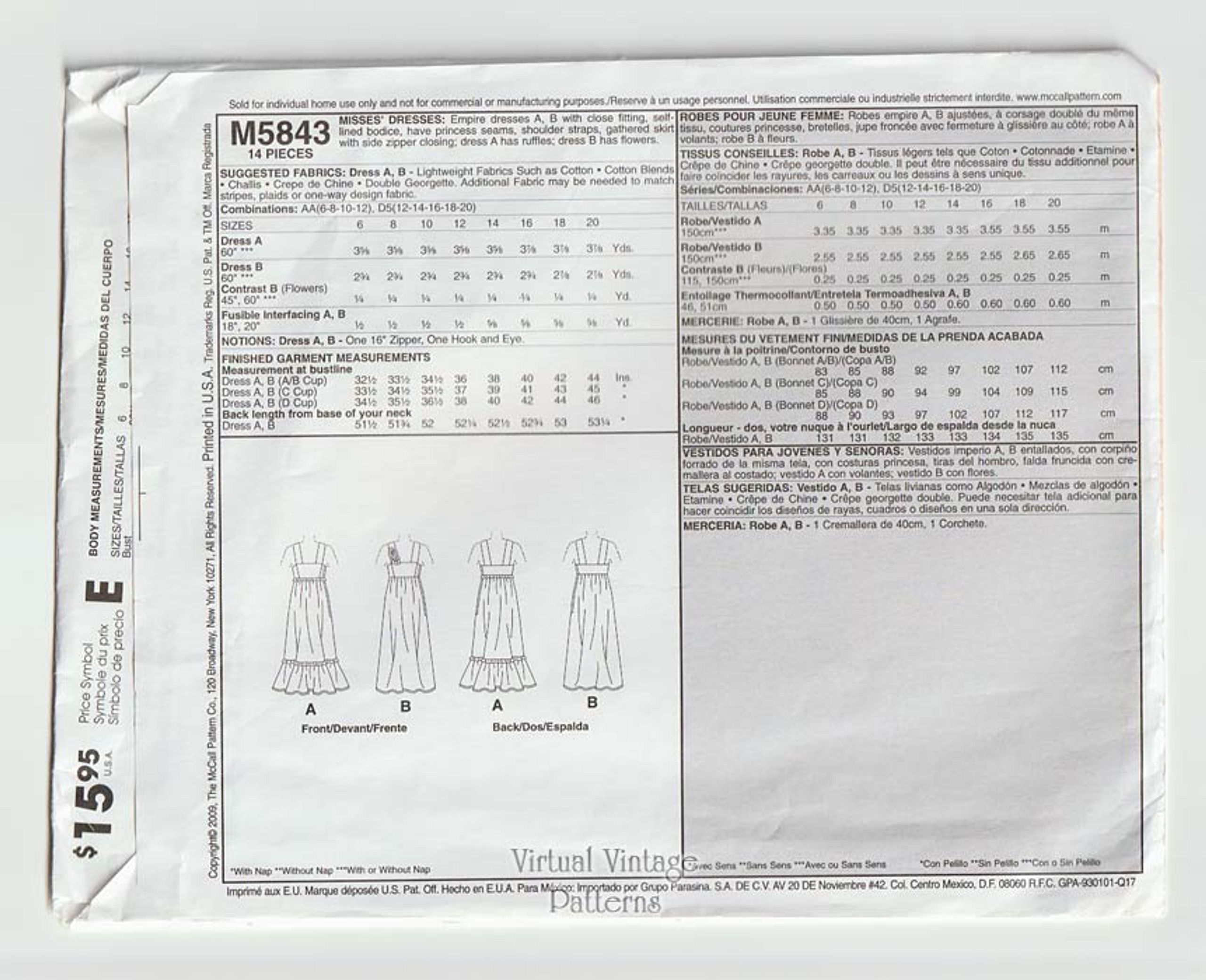 Empire Waist Sundress Pattern, McCall's M5843, 6-12