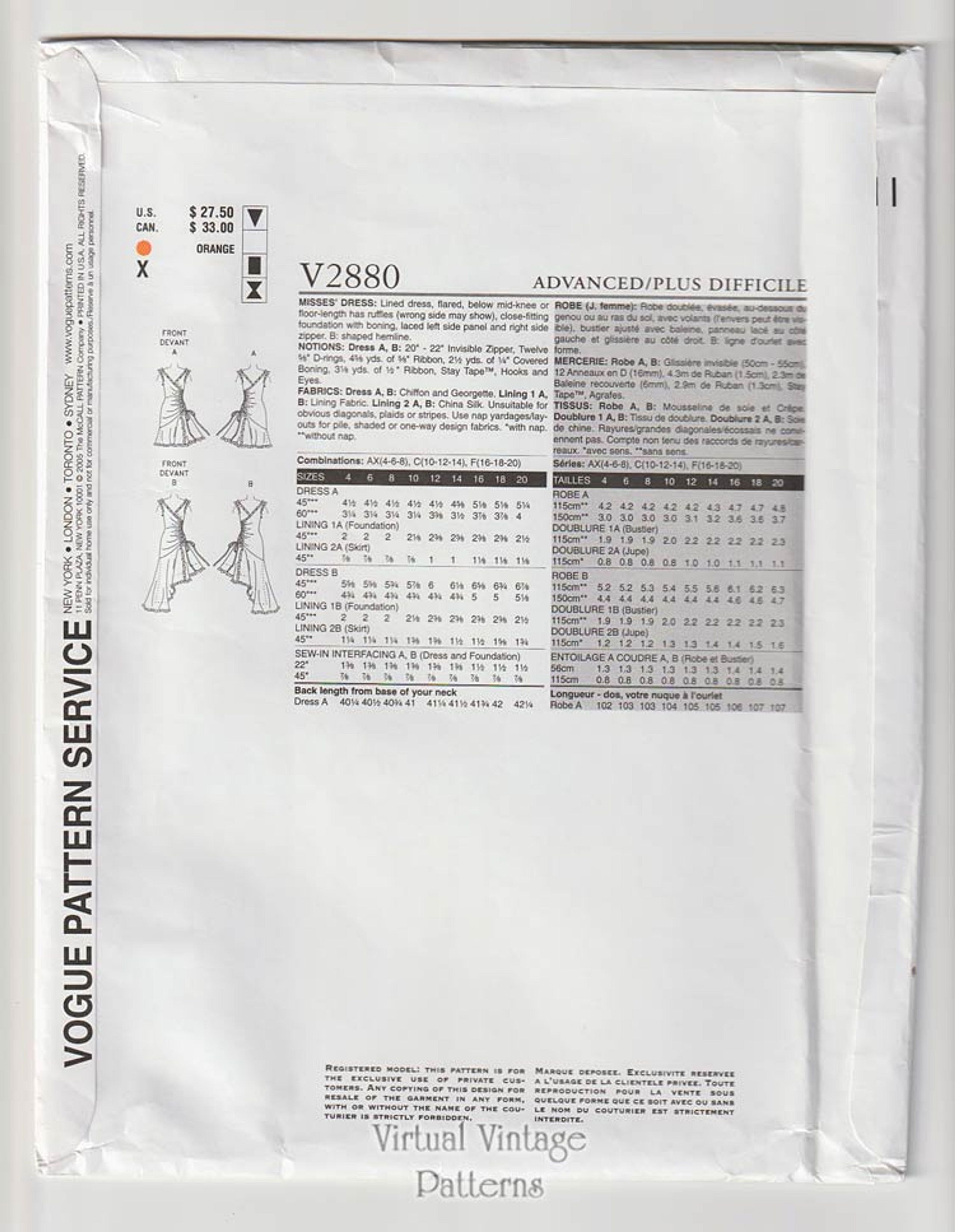 Cocktail Dress Sewing Pattern, Vogue V2880, 16-20