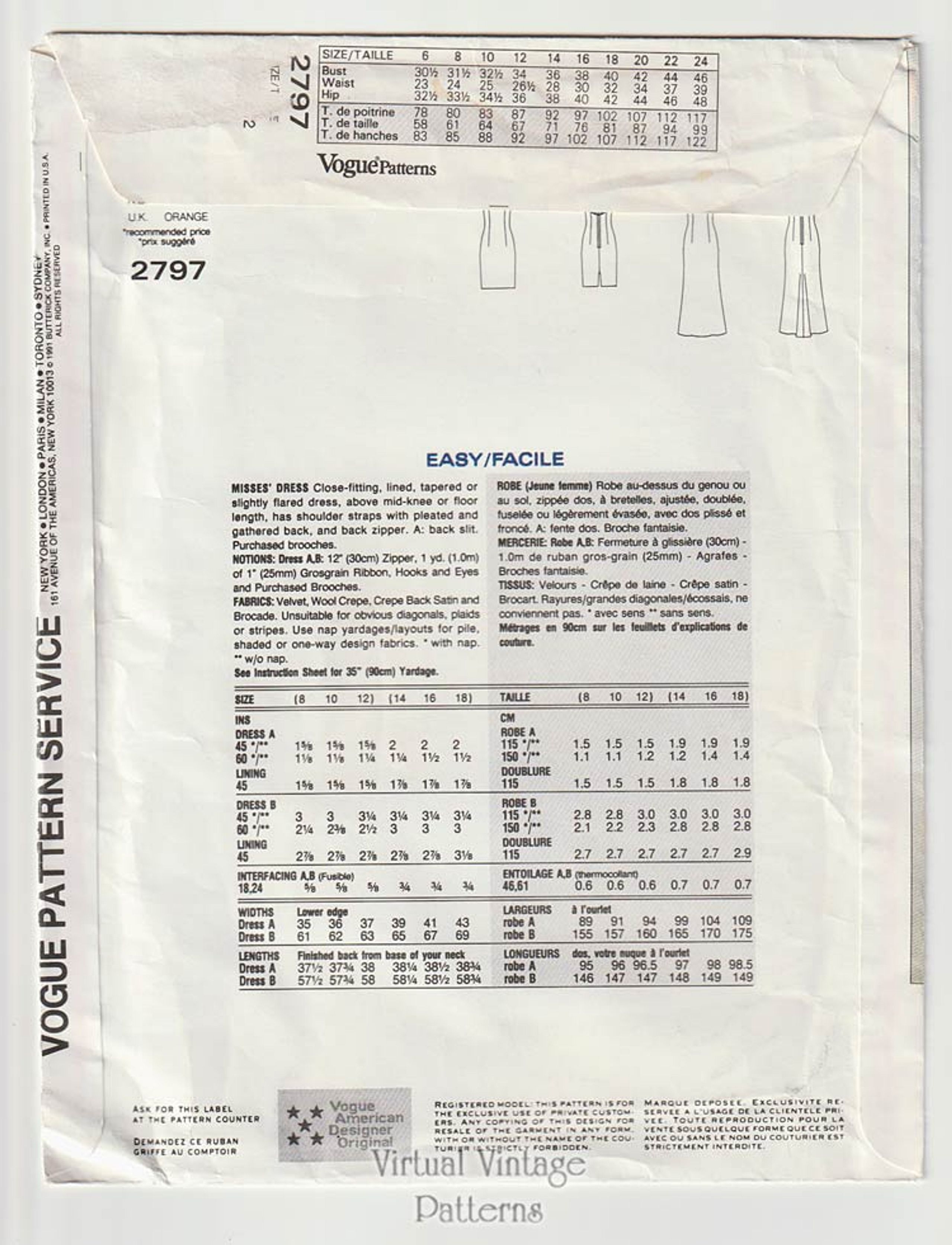 Oscar de la Renta Evening Gown Pattern, Vogue 2797