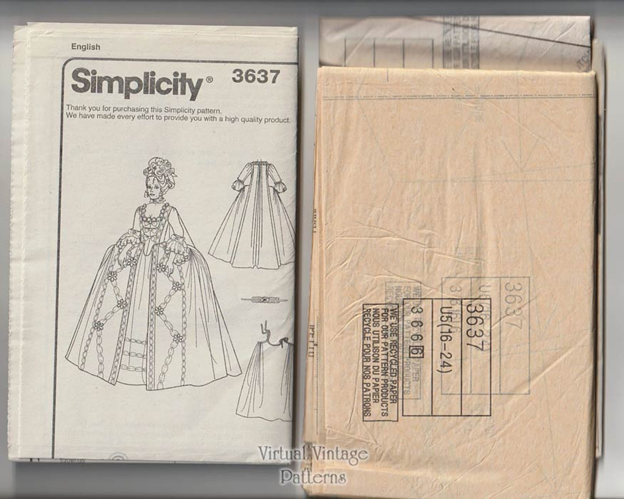 Simplicity 3637, 18th Century Ballgown Sewing Pattern
