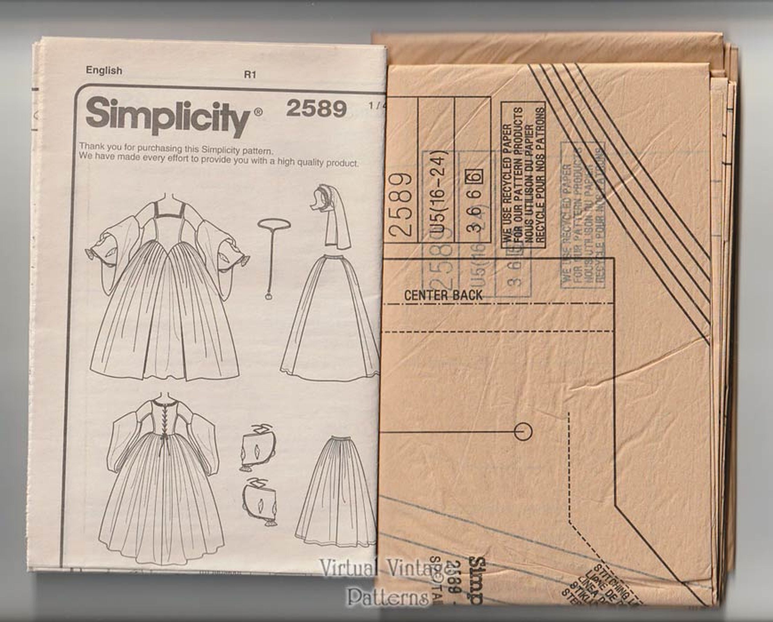 Simplicity 2589, Women's Tudor Costume, 16-24