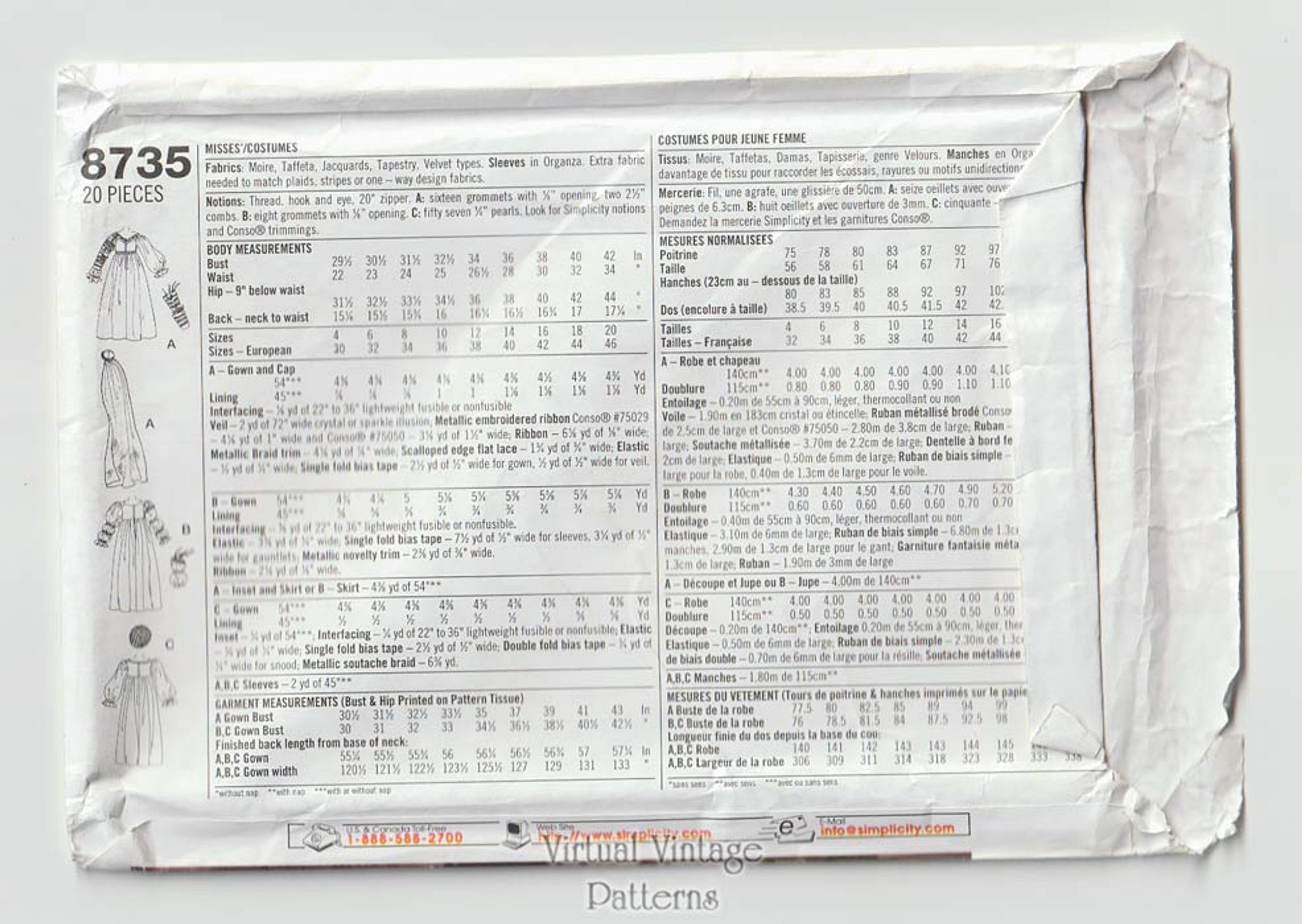 Simplicity 8735, Women's Renaissance Costume Pattern, 16-20