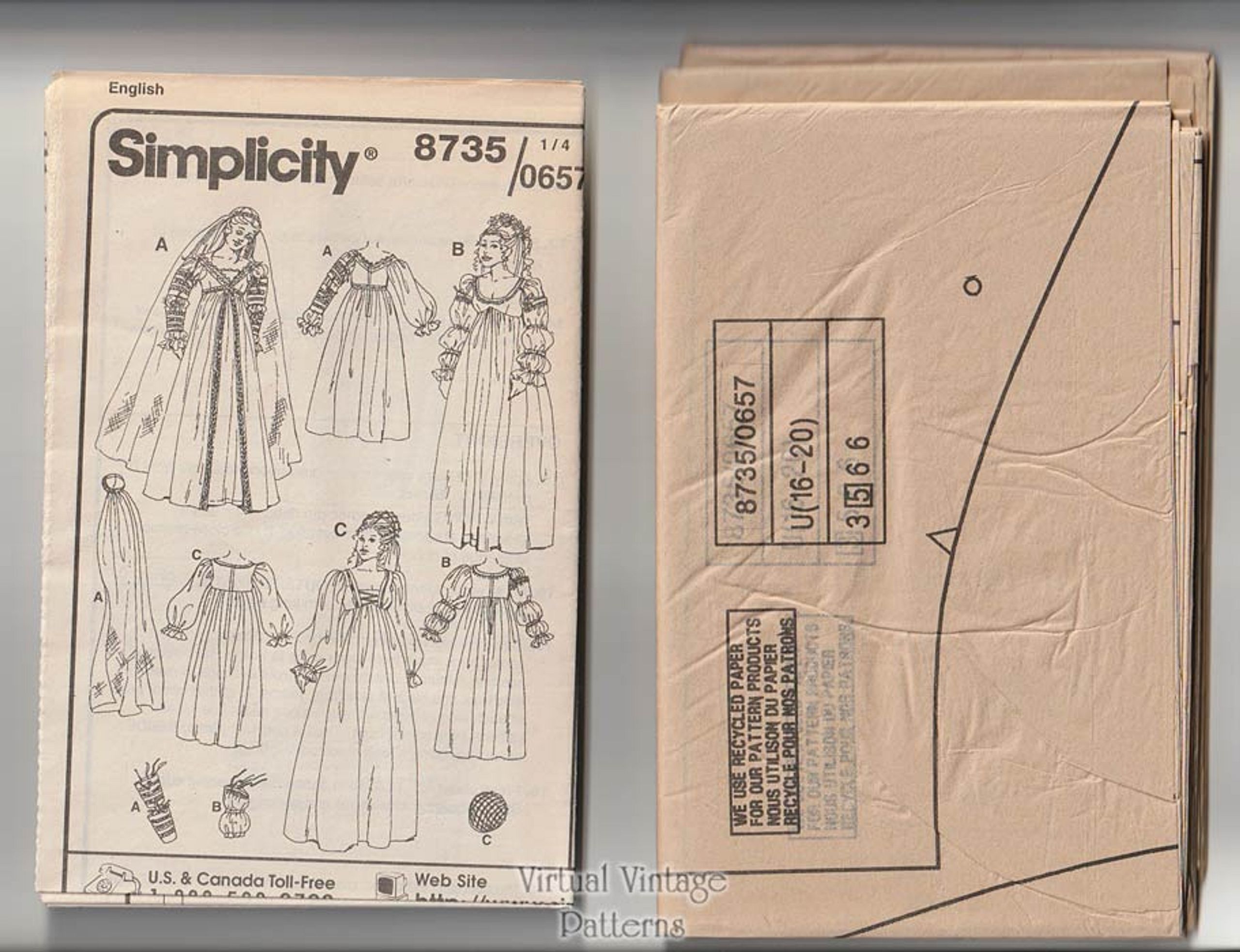 Simplicity 8735, Women's Renaissance Costume Pattern, 16-20
