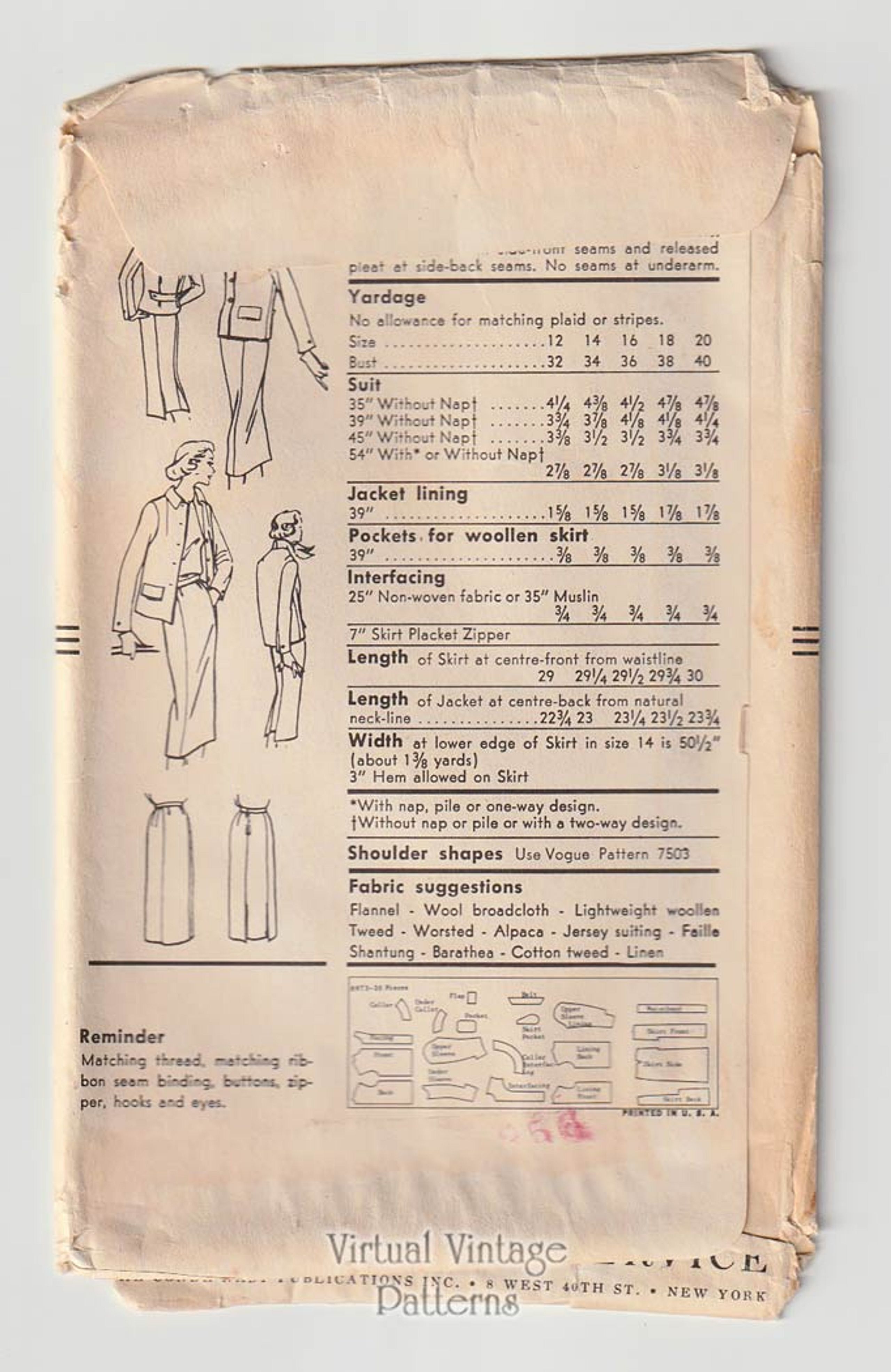 Women's Suit Pattern, Vogue 8973, B 36 or 38, Uncut