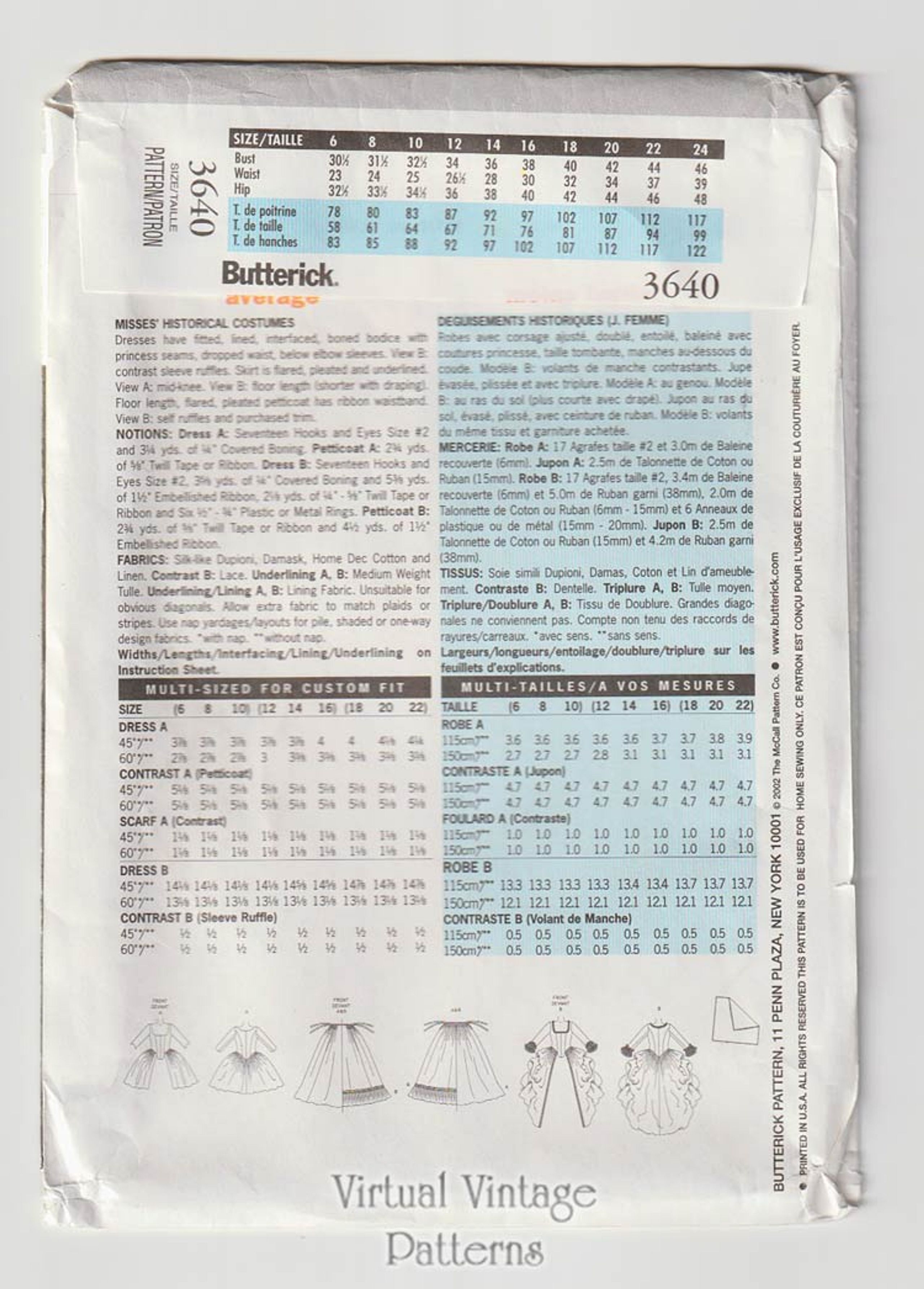 Butterick 3640, Historical Costume Pattern