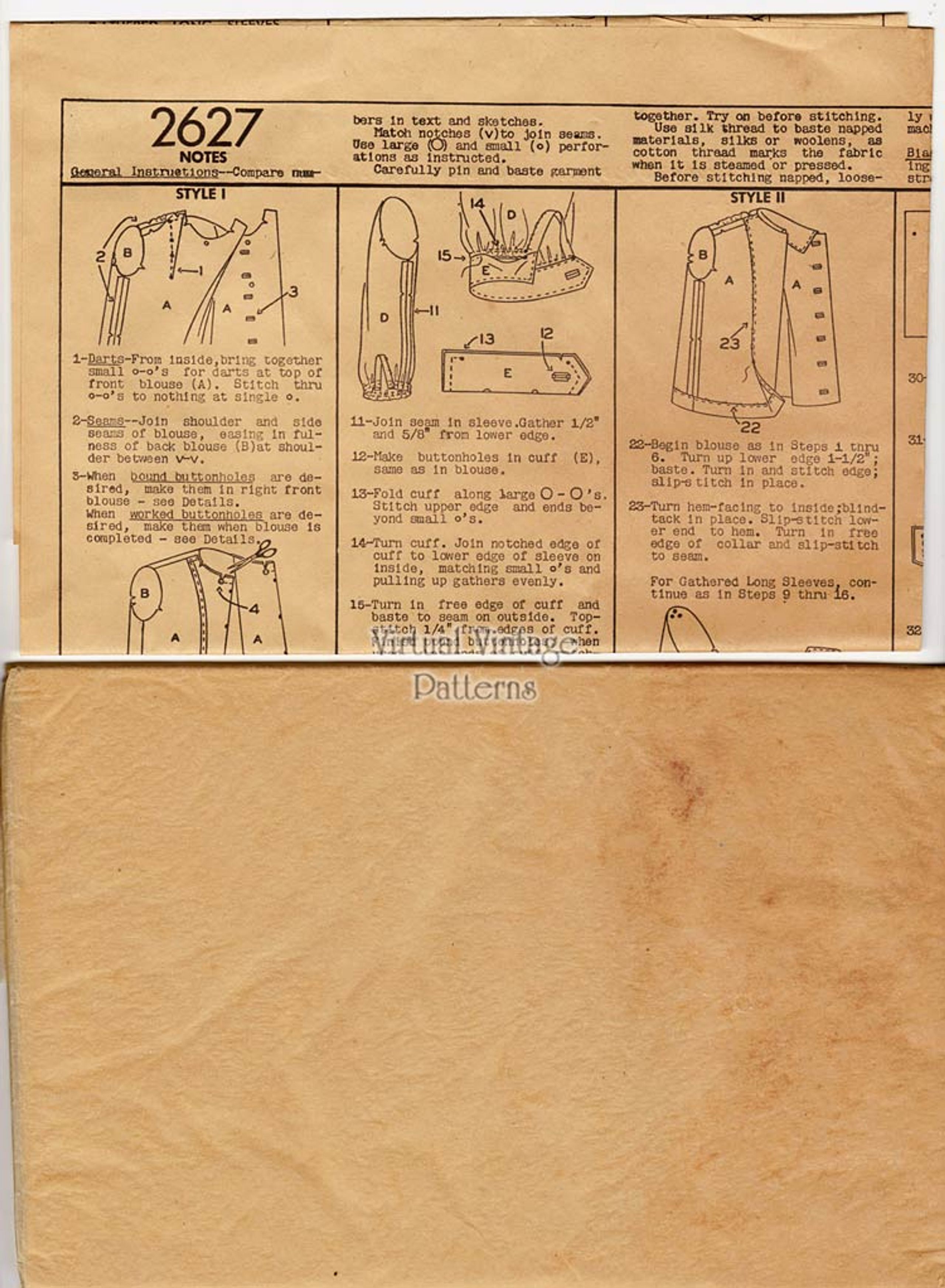 1930s Blouse Sewing Pattern, Simplicity 2627