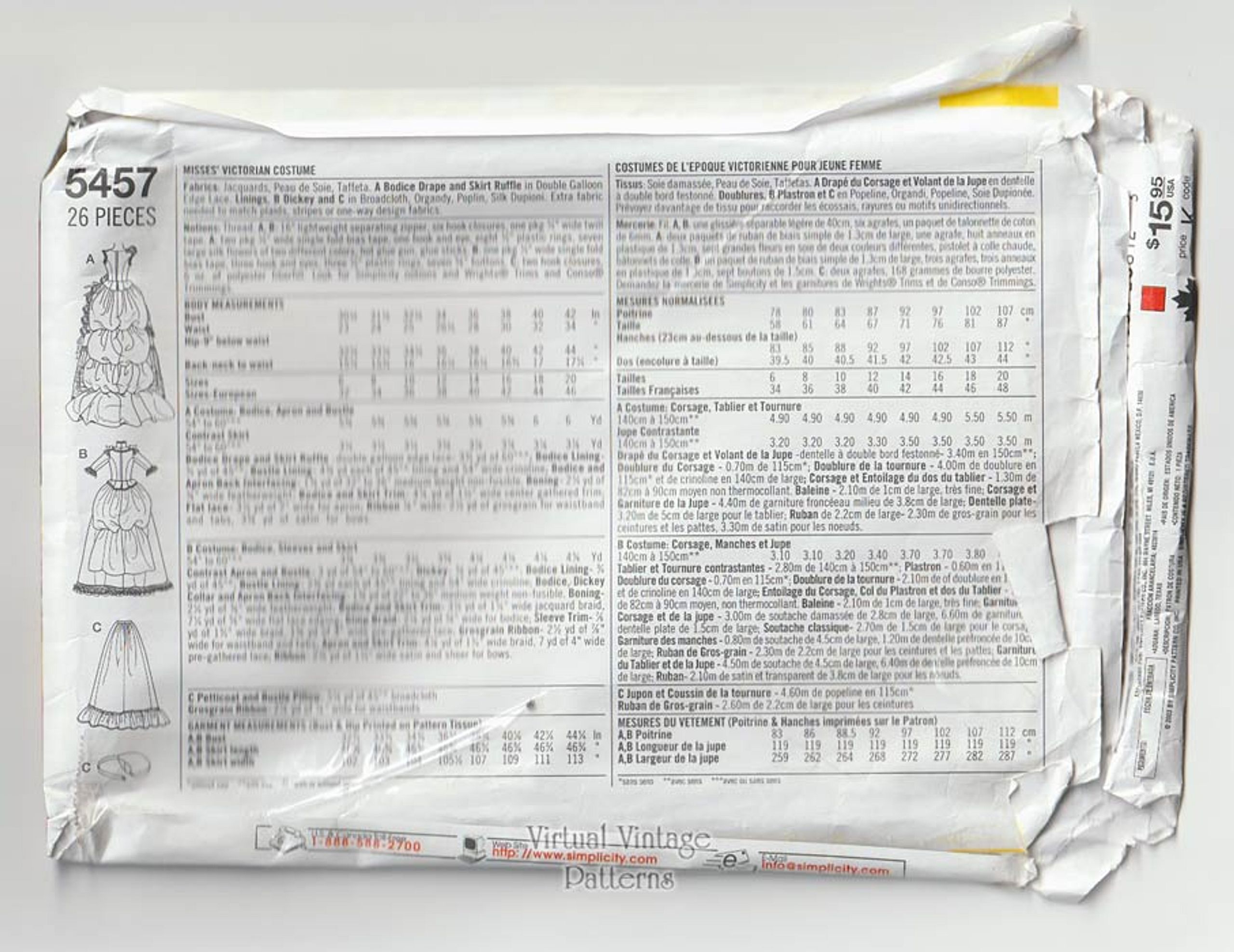 Victorian Costume Pattern, Simplicity 5457